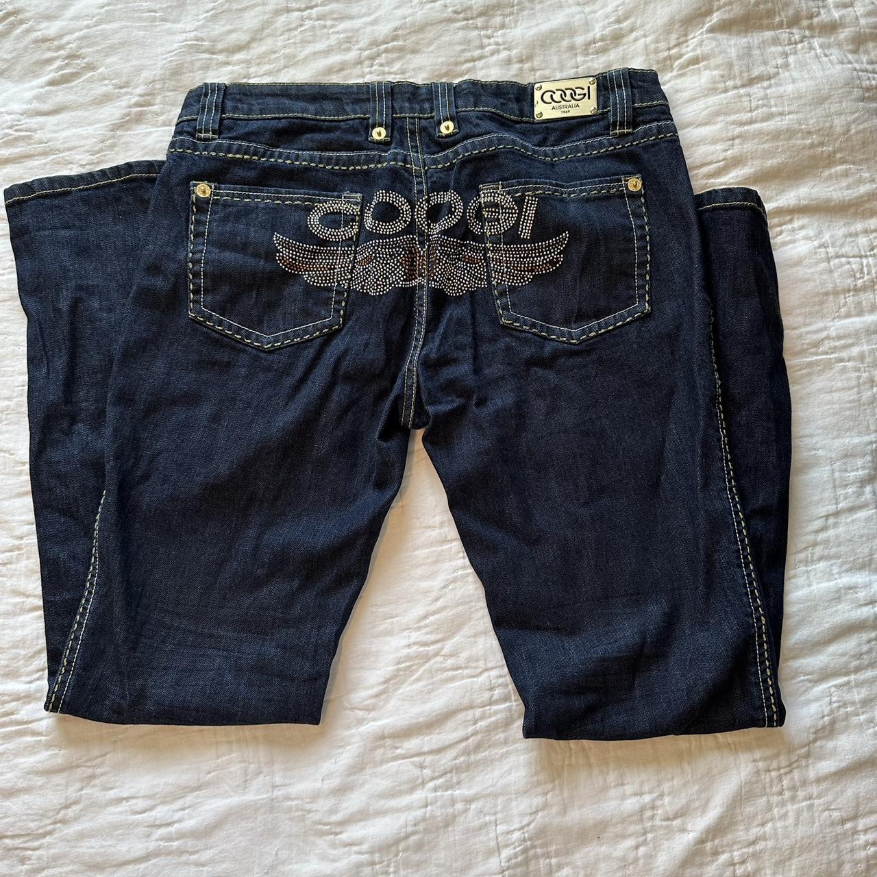 Coogi Women's Navy and Gold Jeans | Depop