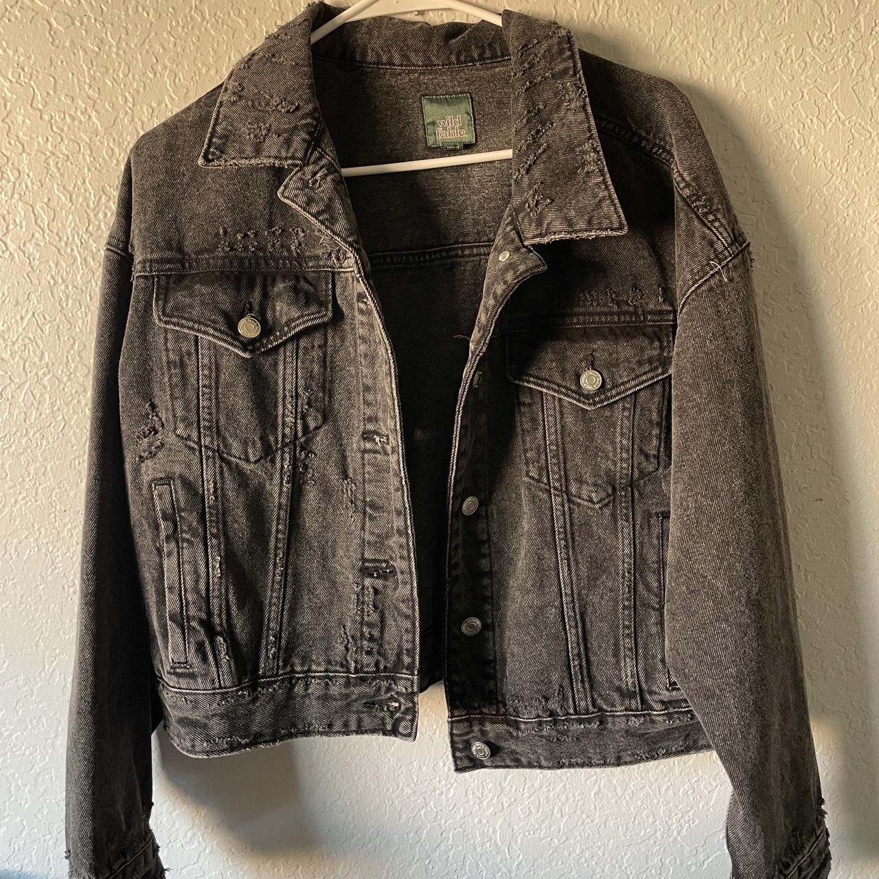 Wild fable black/ grey distressed denim jacket, semi... - Depop