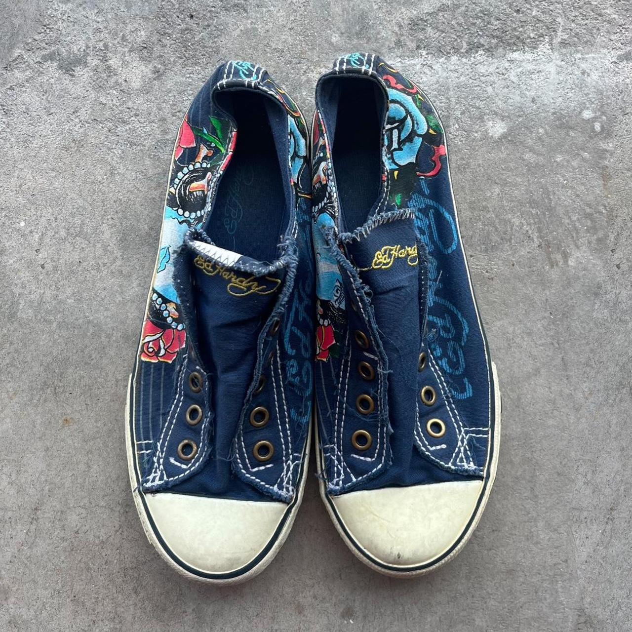 y2k ed hardy slip on sneaker converse shoes size:... - Depop