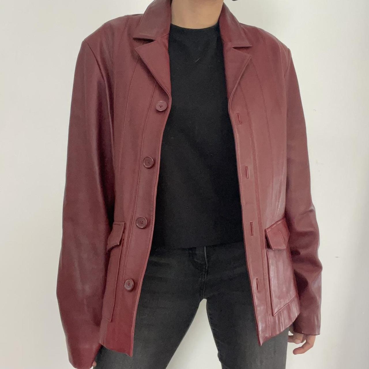 american vintage burgundy red genuine leather jacket... - Depop