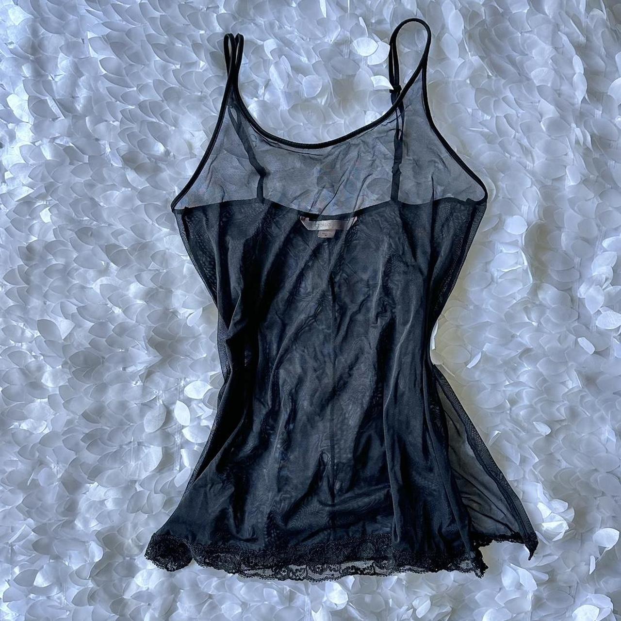 Sheer black camisole with side slit and lace... - Depop