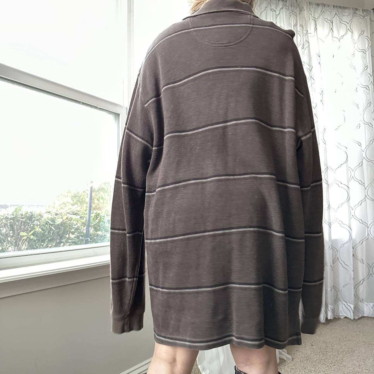 Vintage muted, brown dark and khaki striped long... - Depop