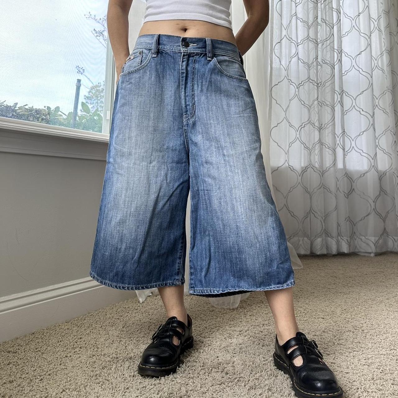 Jorts Baggy jorts with baby blue stitching along... - Depop