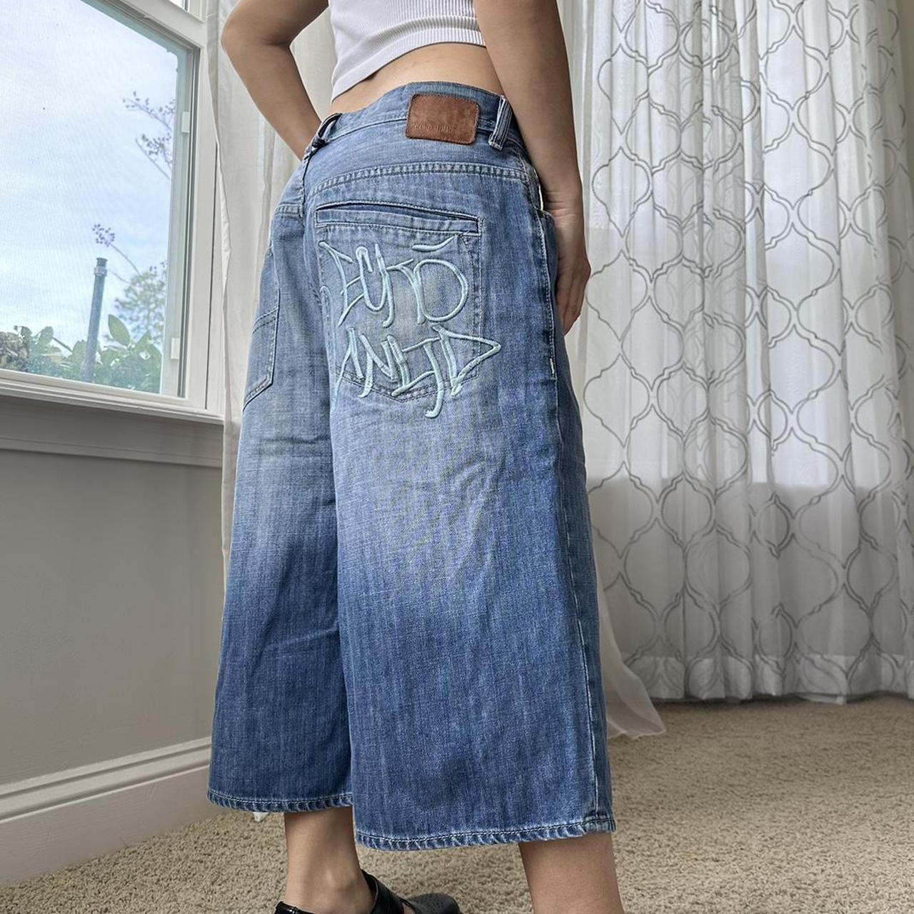 Jorts Baggy jorts with baby blue stitching along... - Depop