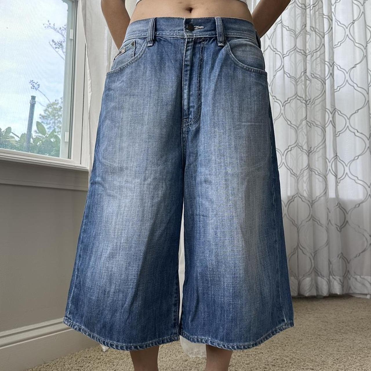 Jorts Baggy jorts with baby blue stitching along... - Depop