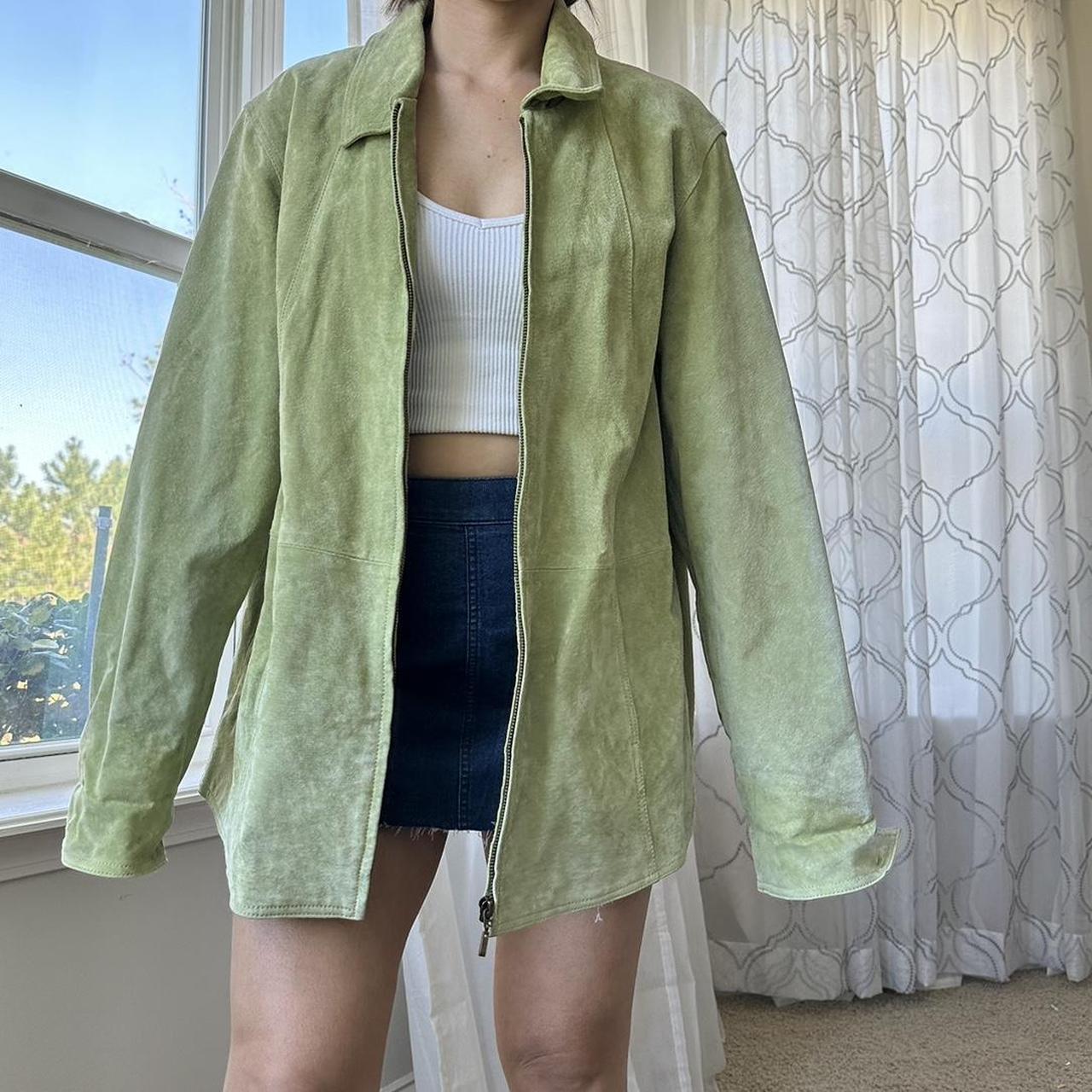 Leather jacket Lime green suede leather jacket for... | Depop