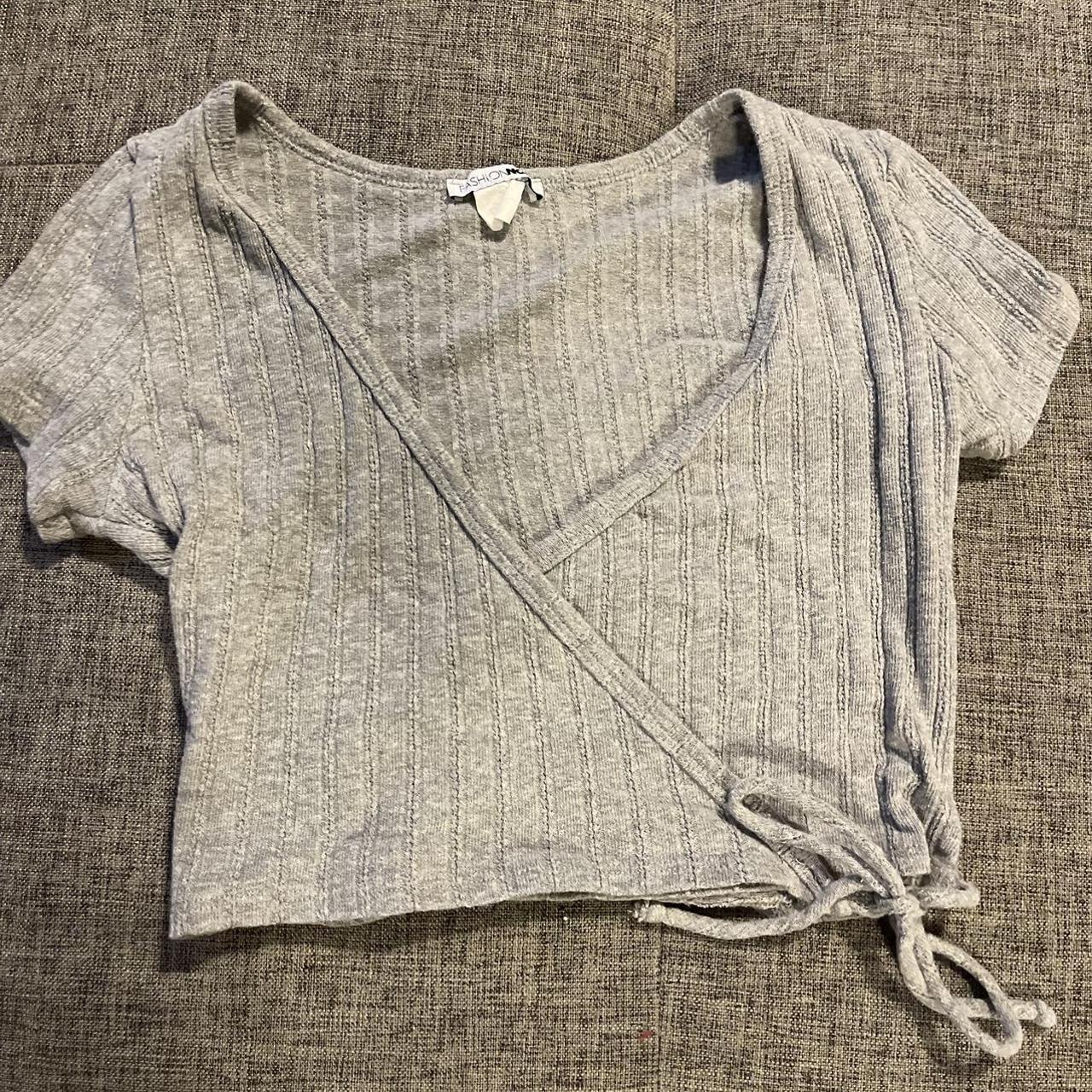 -FASHION NOVA -Gray Wrap Top -Size: Medium - Depop