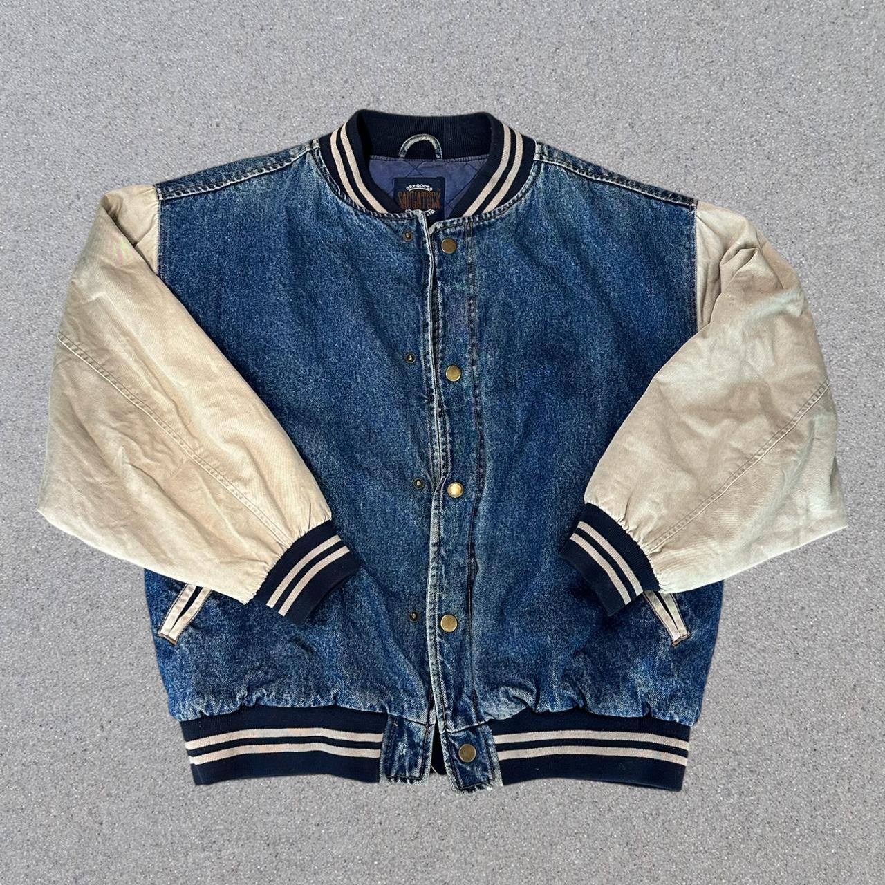 vintage xxxtentacion style denim bomber jacket... - Depop