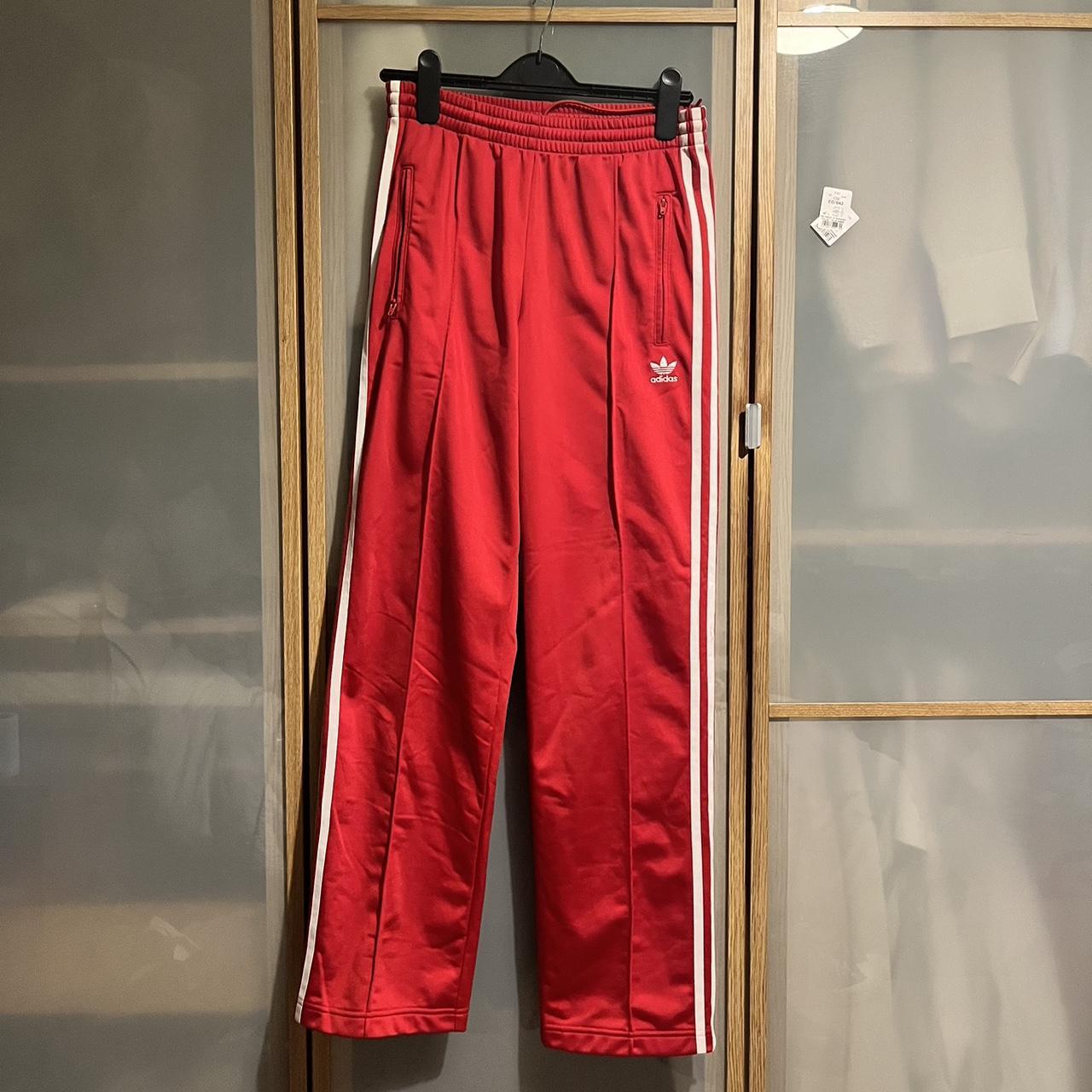 Red adidas tracksuit bottoms trousers Size 10 Zips... - Depop