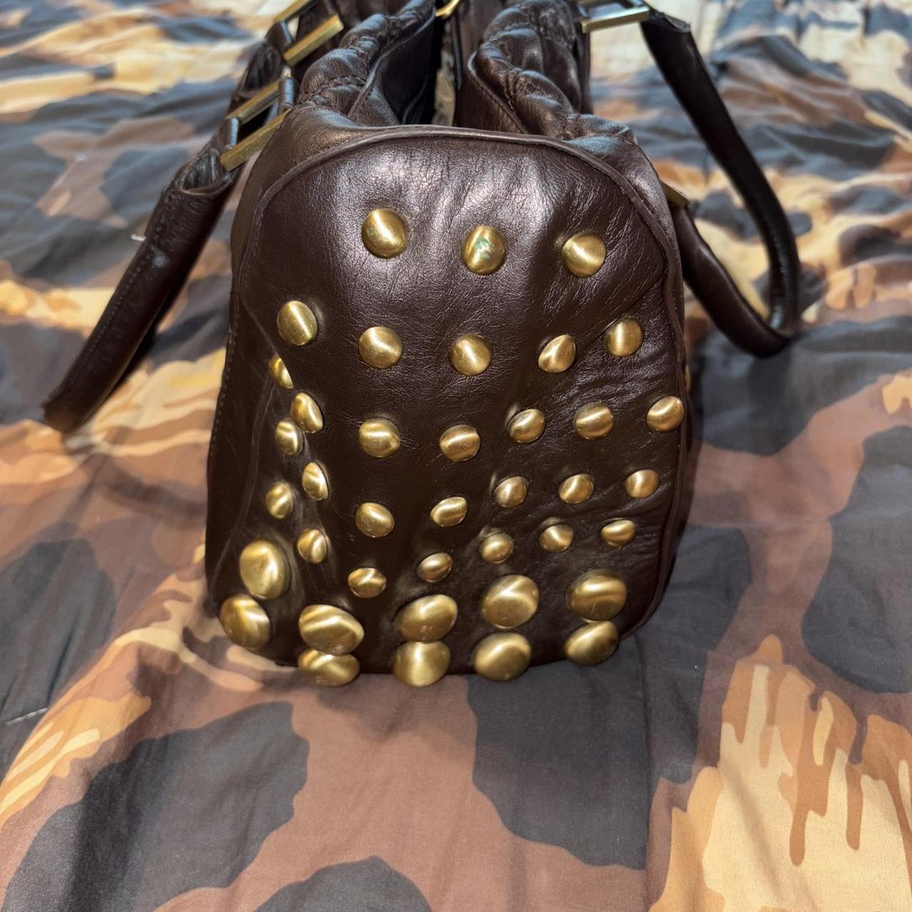 brown and gold studded pleather bag flaws: there are... | Depop