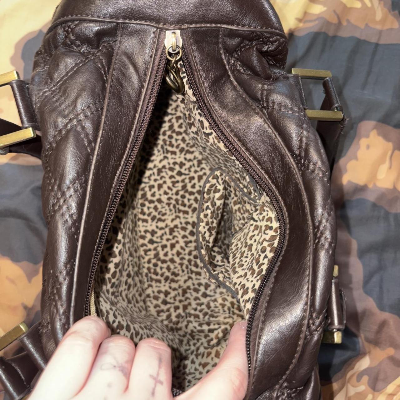 brown and gold studded pleather bag flaws: there are... | Depop