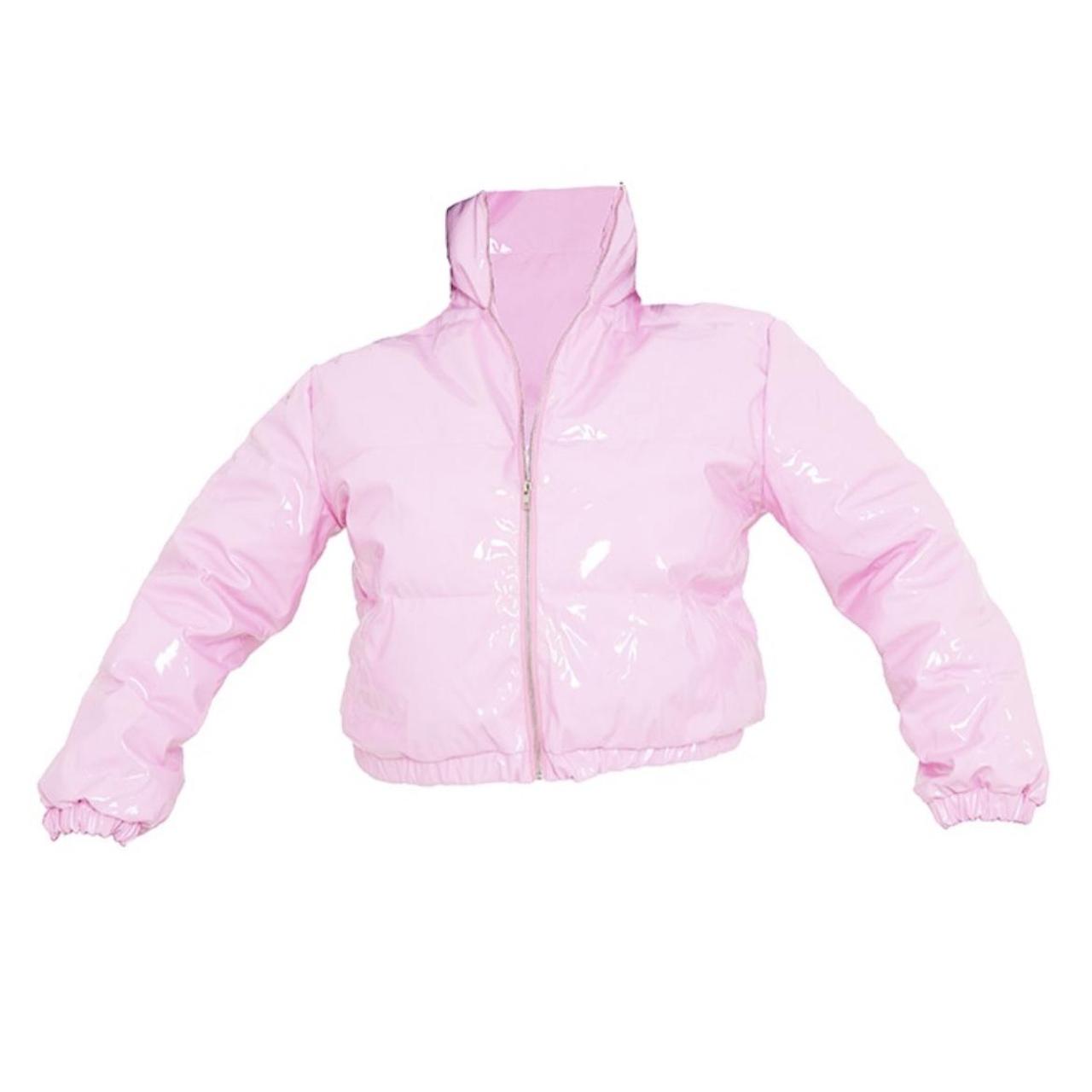 Pink vinyl puffer jacket Message me before buying... - Depop