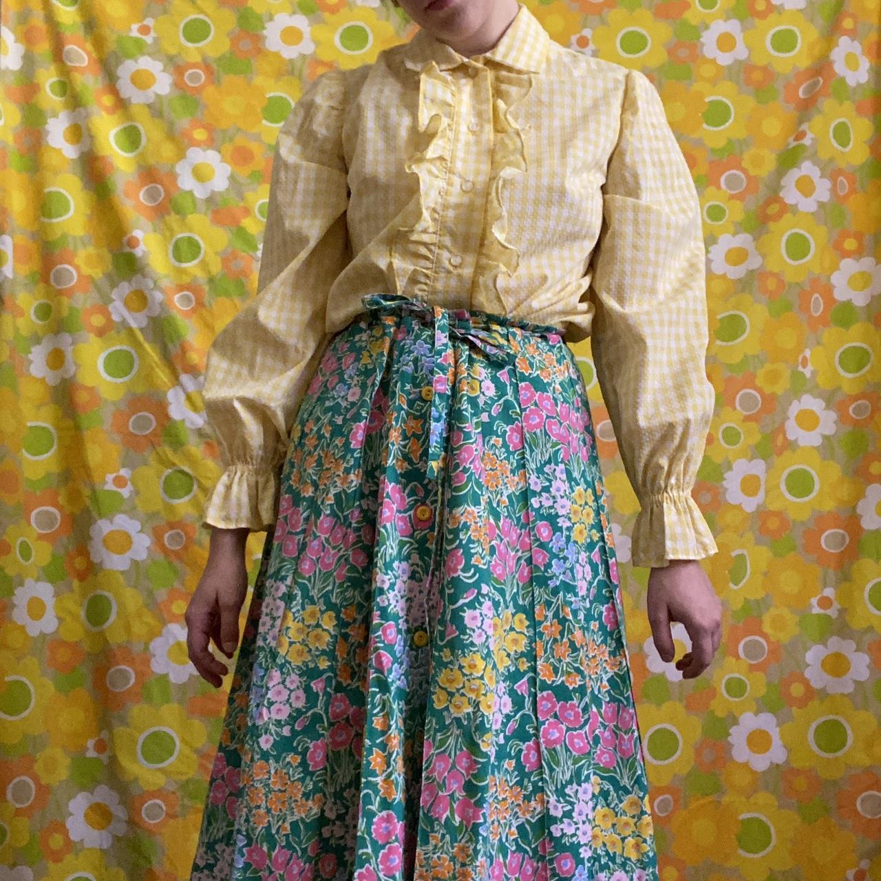 precious vintage 60s gingham ruffle front blouse... - Depop