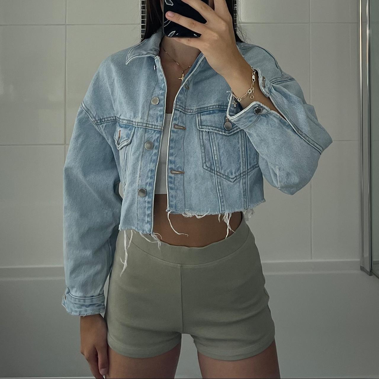 Light blue cropped denim jacket Zara authentic... - Depop