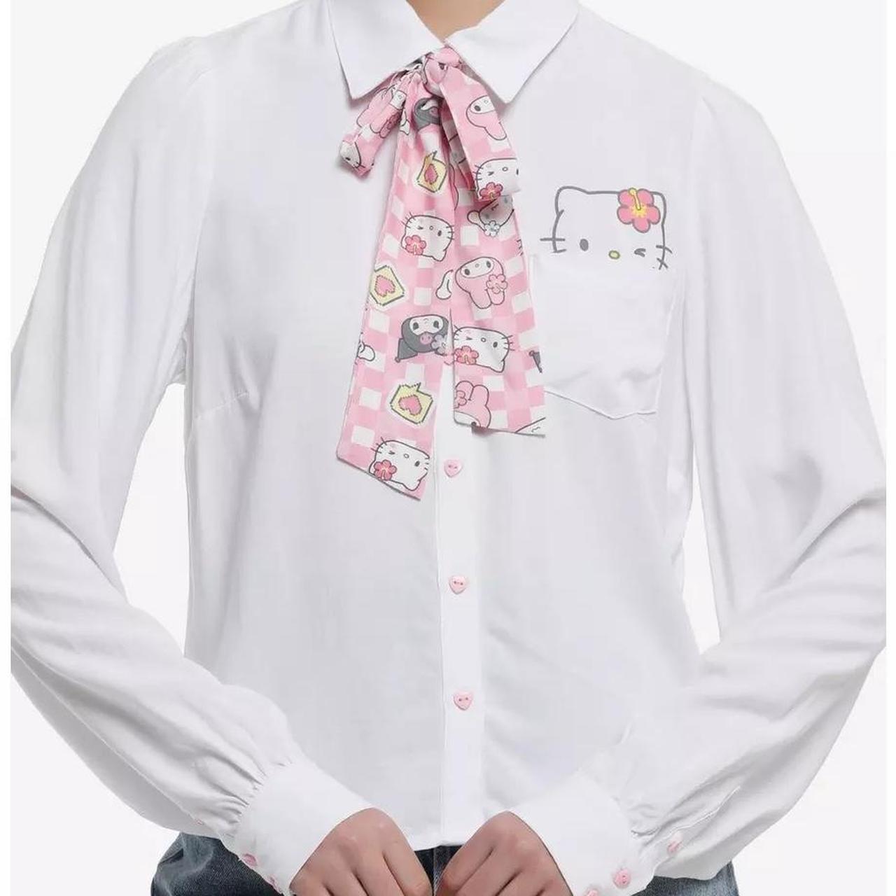 Hello Kitty Button Down blouse with attached neck... | Depop