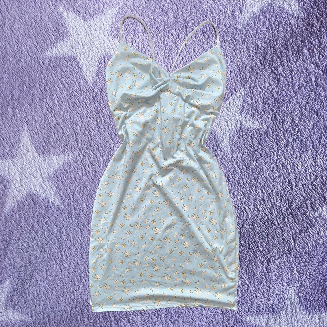 Pastel Blue Floral Bodycon Dress Size: Small (You... - Depop