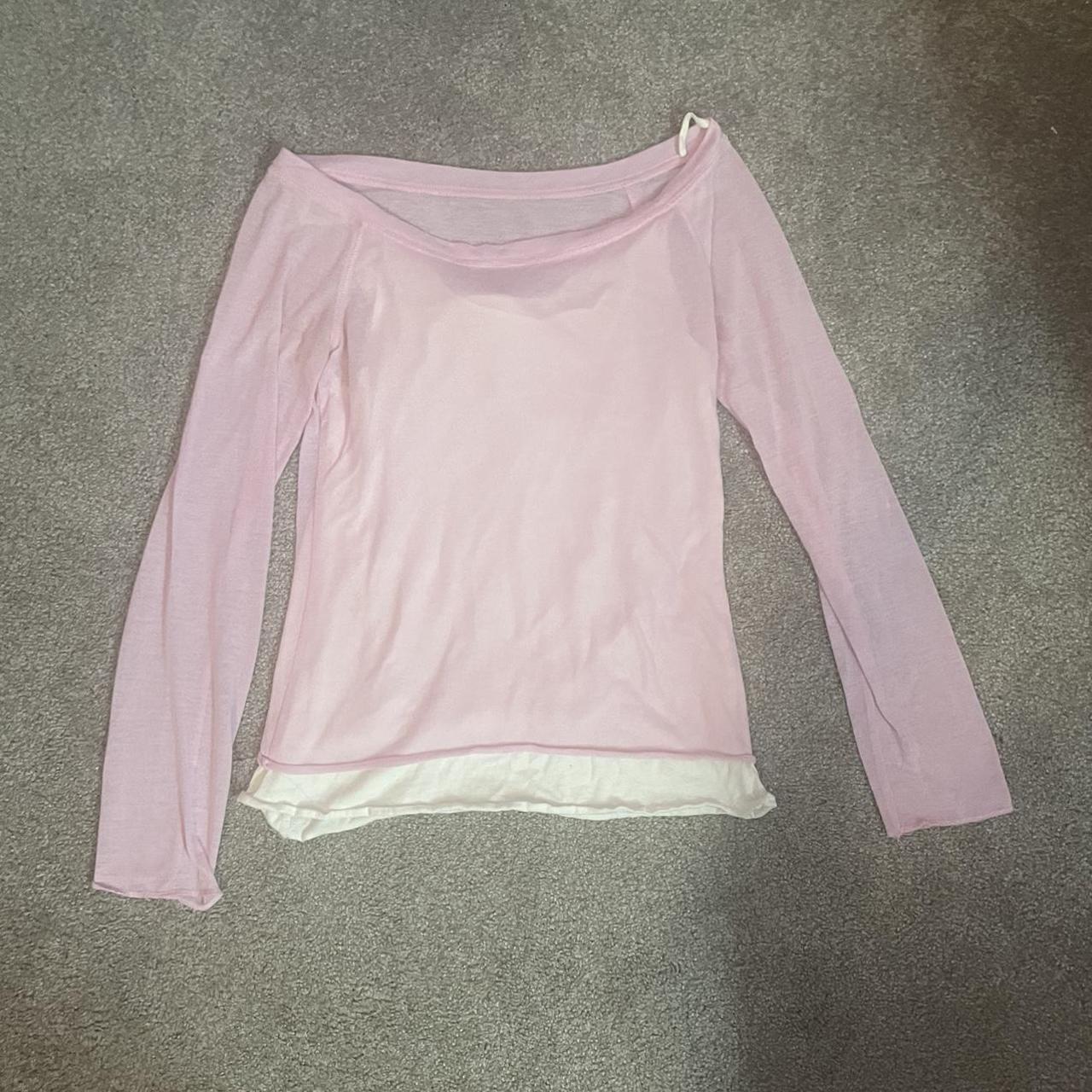 pink off the shoulder long sleeve with builtin... - Depop