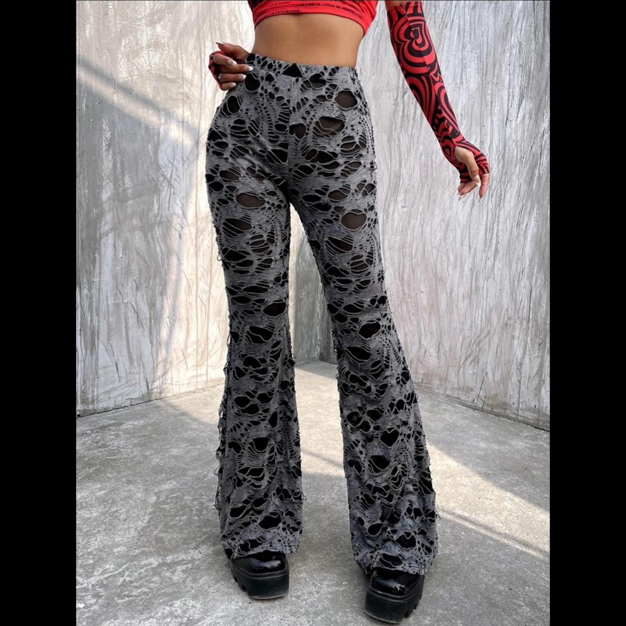 Goth Ripped Crop Top Flare Pants Outfit Set... - Depop