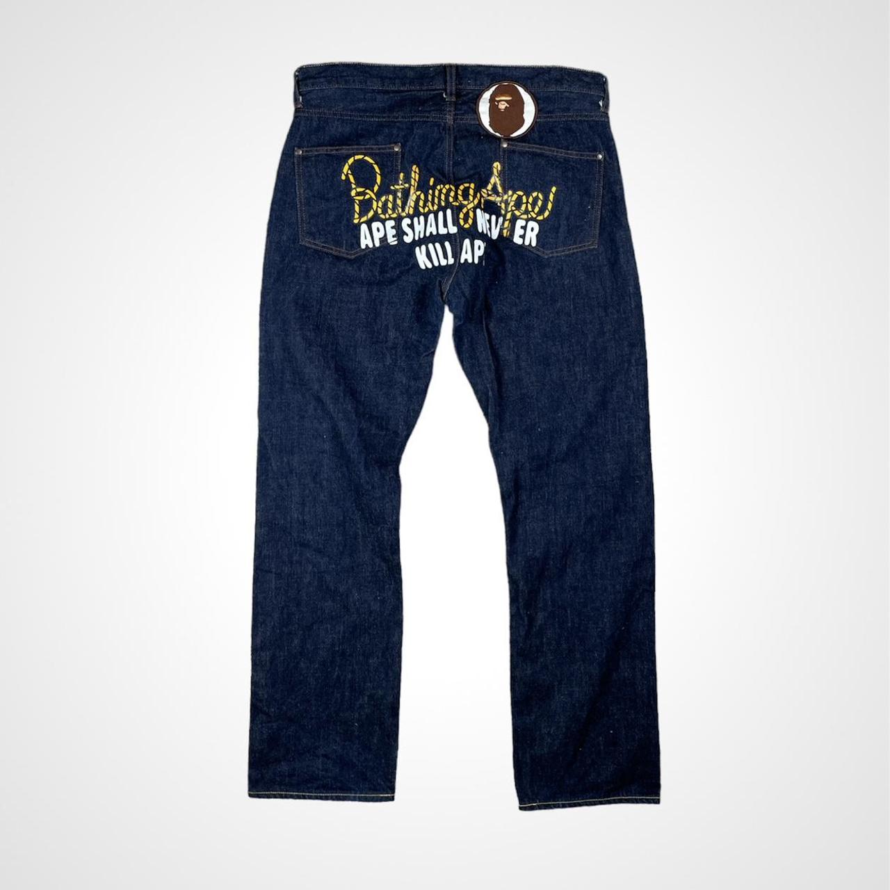 A bathing ape spellout denim jeans size large Bape... - Depop