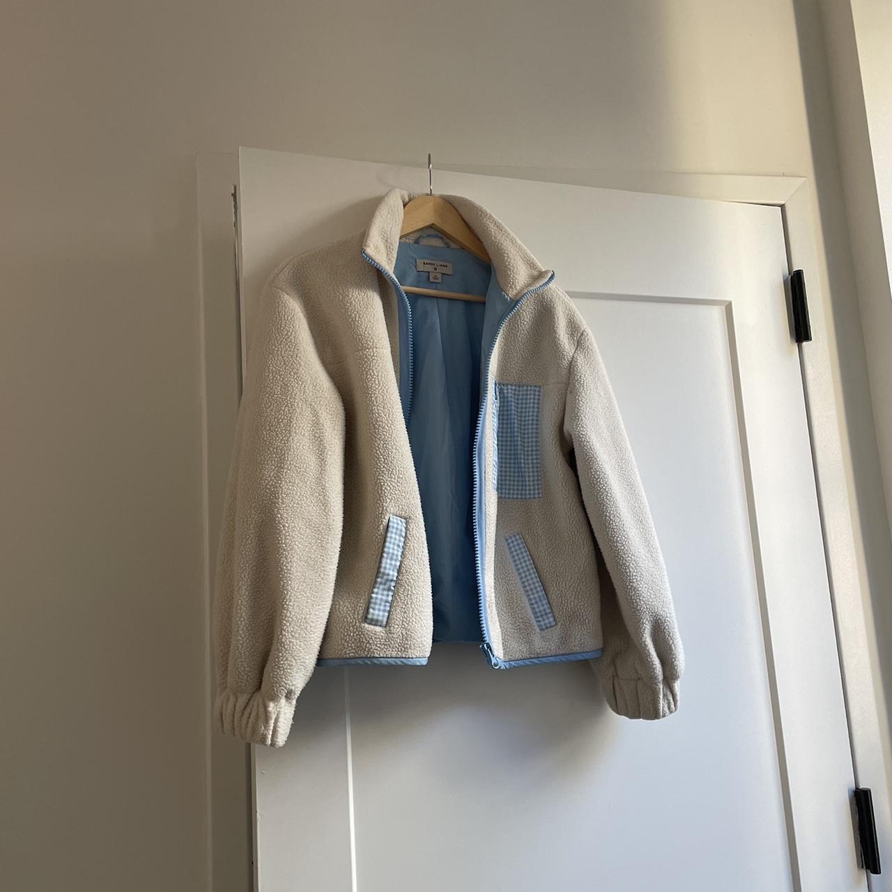 Sandy Liang x Target Cream and Blue Sherpa Jacket.... - Depop