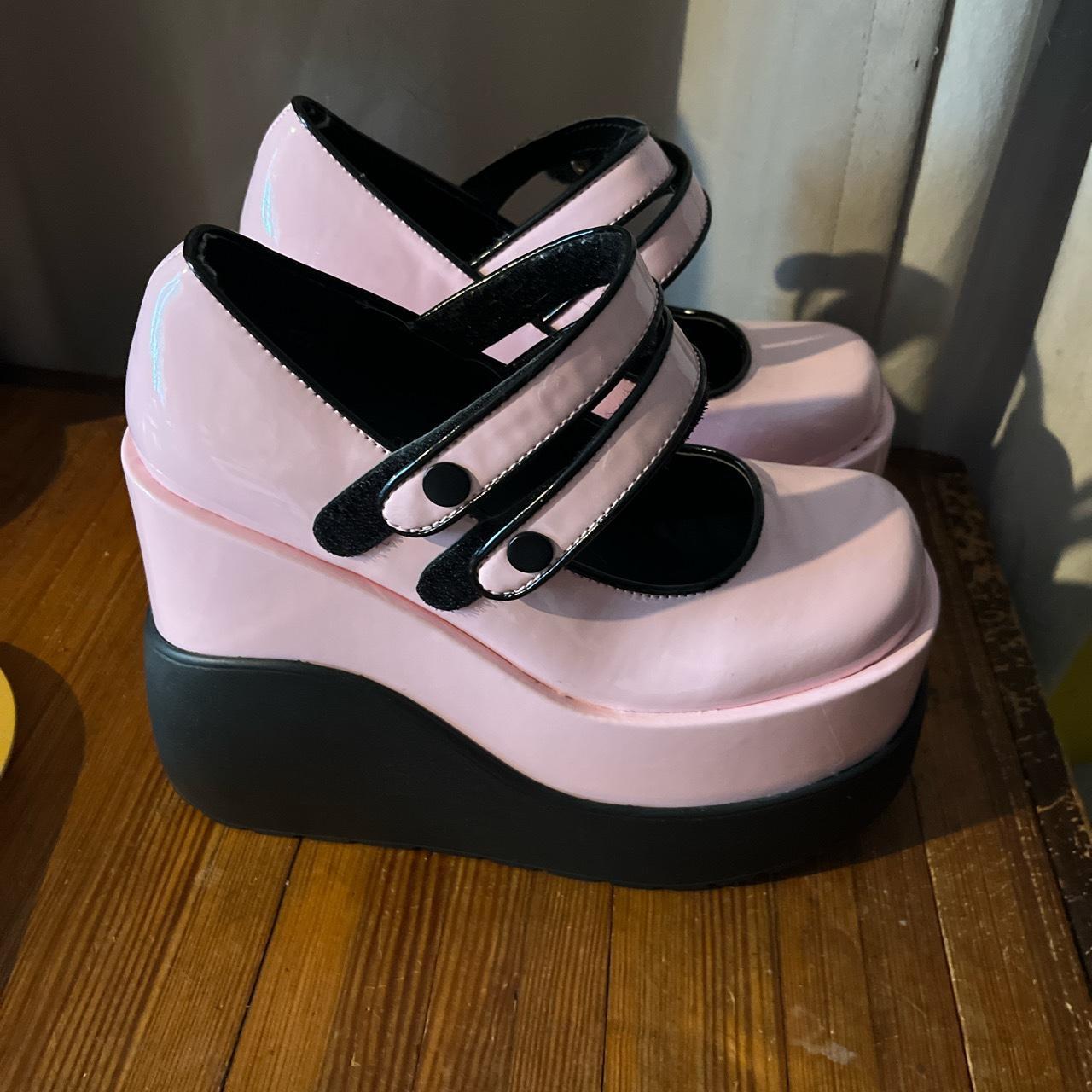 demonia pink and black platform mary janes. in... - Depop