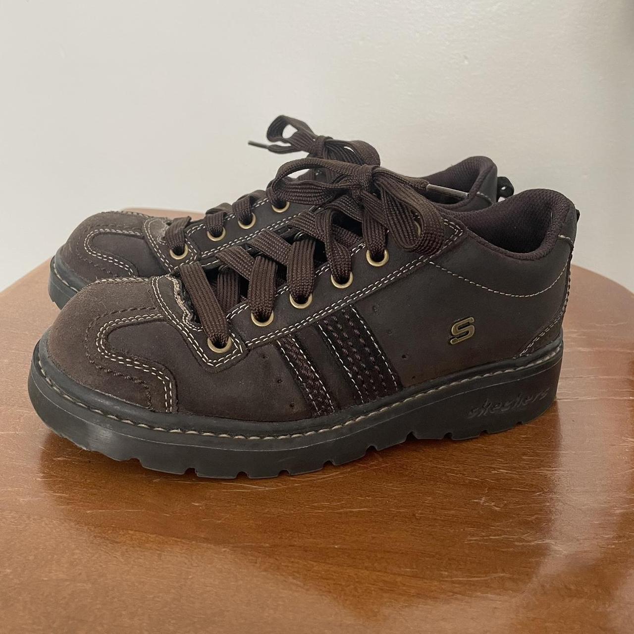 vintage 90s/y2k brown leather skechers... - Depop