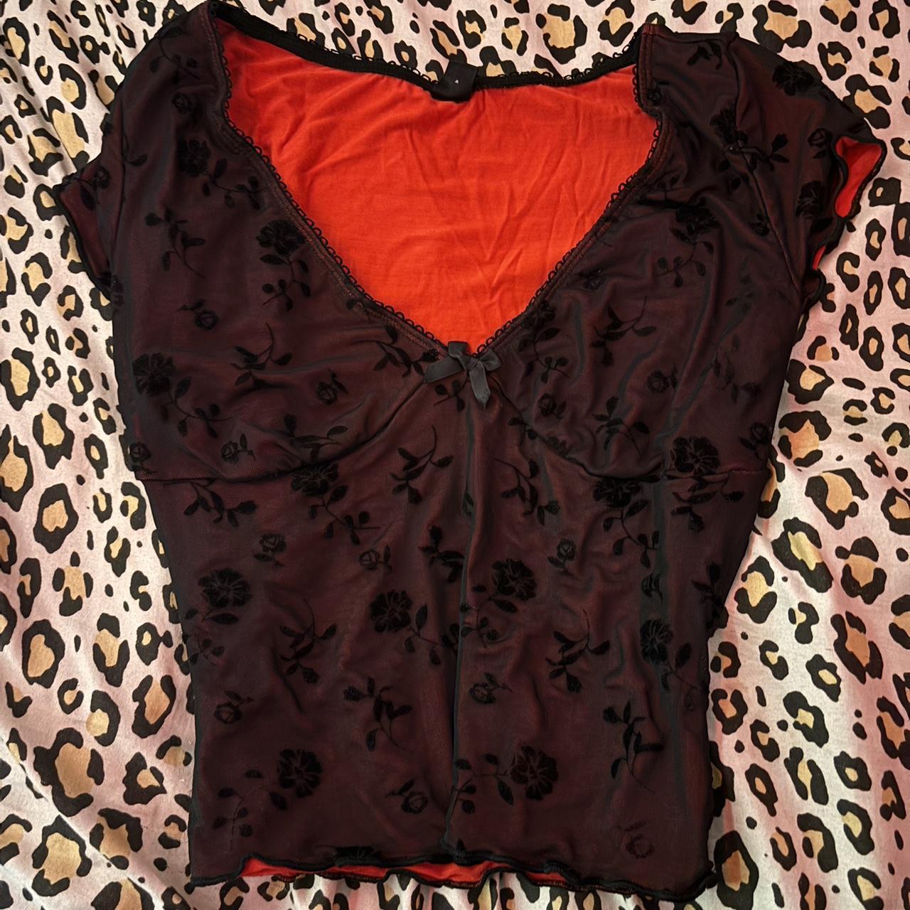 Red and black velvet goth top #gothic - Depop