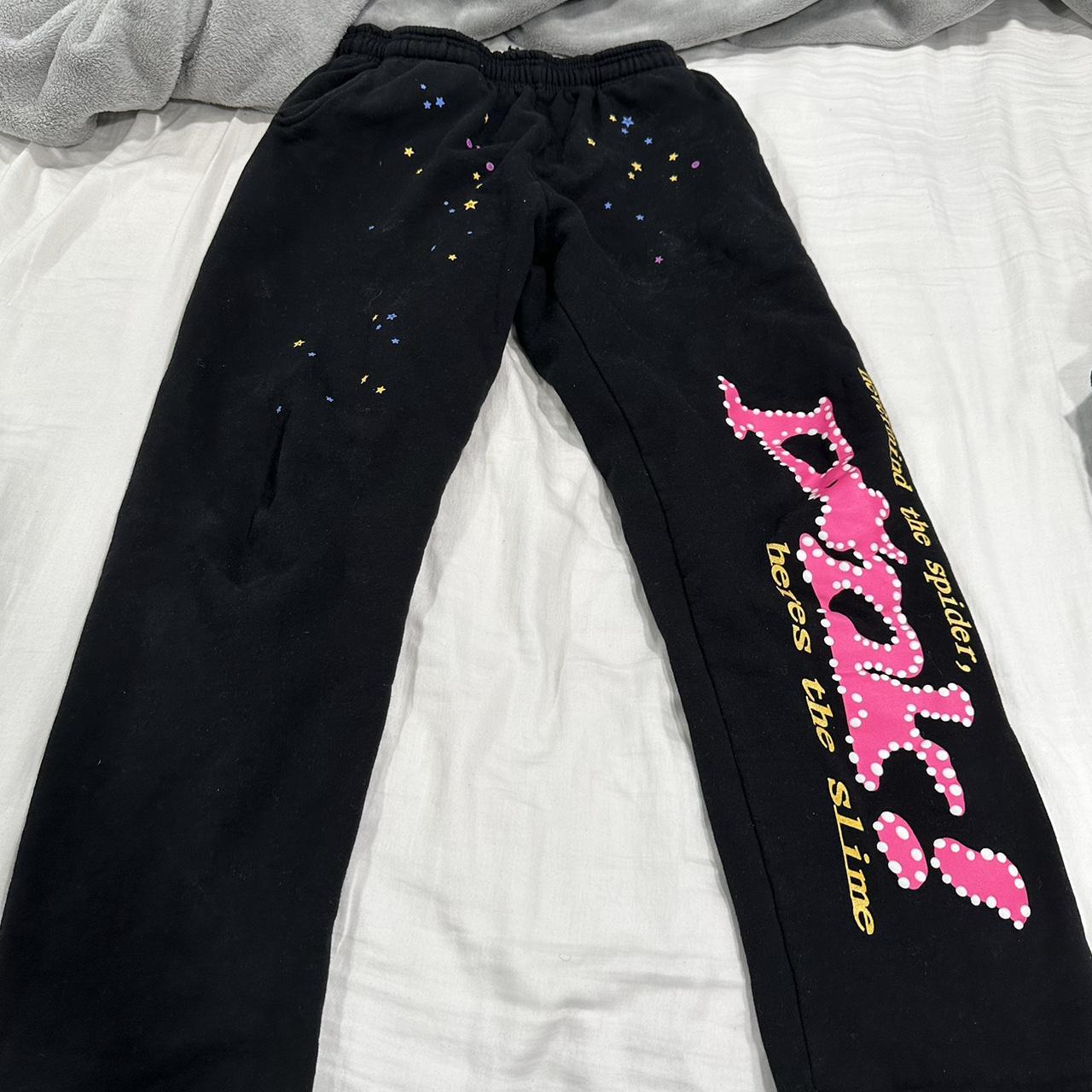 Sp5der young thug PUNK black and pink sweatpants - Depop