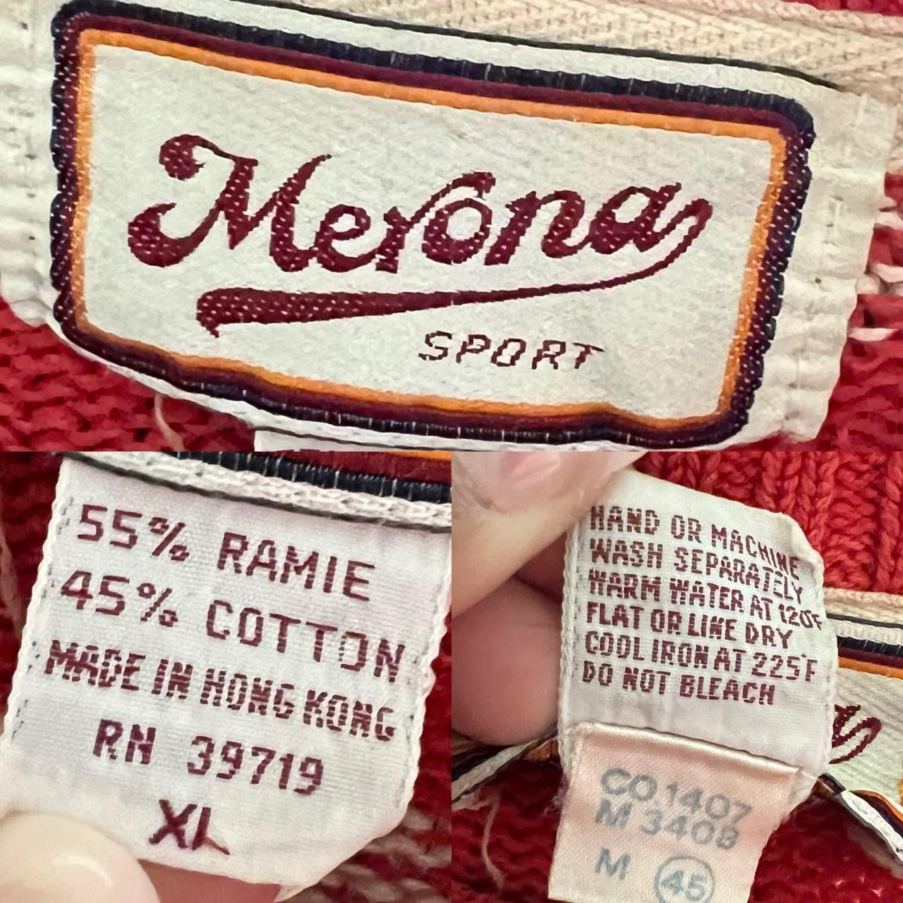 Vintage Merona Sport red-orange & white striped long... - Depop