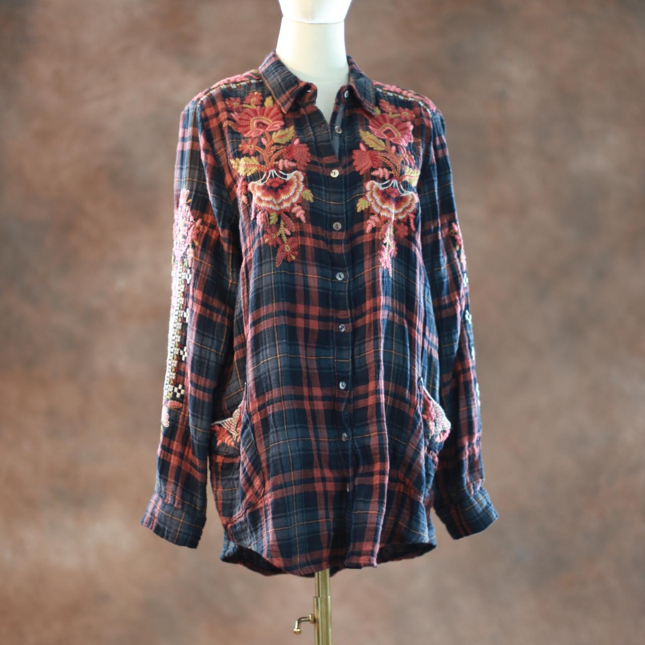 Johnny Was Flannel Painter Smock, embroidered, front... - Depop