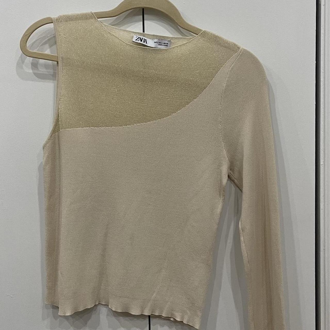 Zara Beige one long sleeve top Worn once Size L - Depop