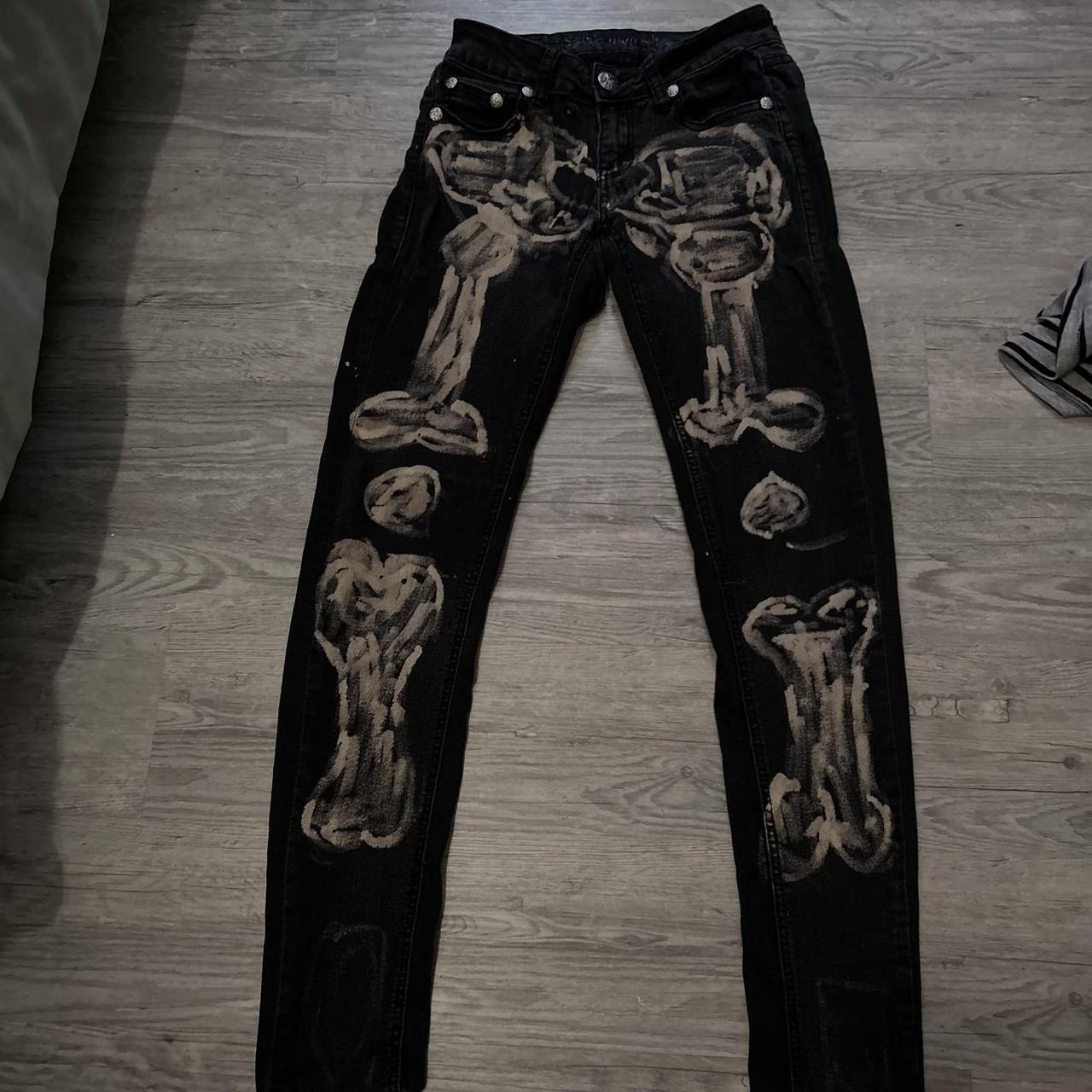 diy bleached skeleton jeans - #goth #emo #skull... - Depop