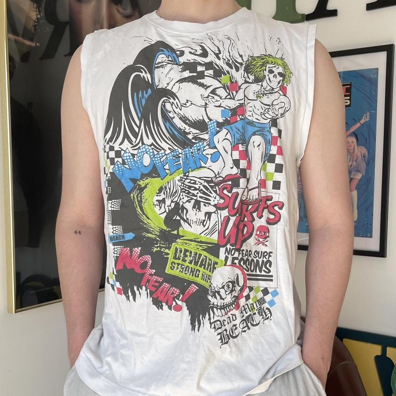 No Fear Retro gothic punk skater white cartoon... - Depop