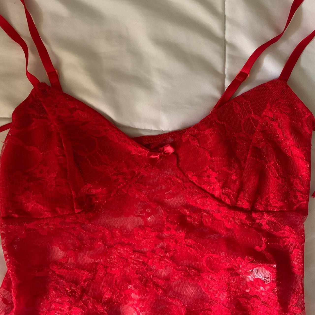 red lace crop top with tie straps M - Depop