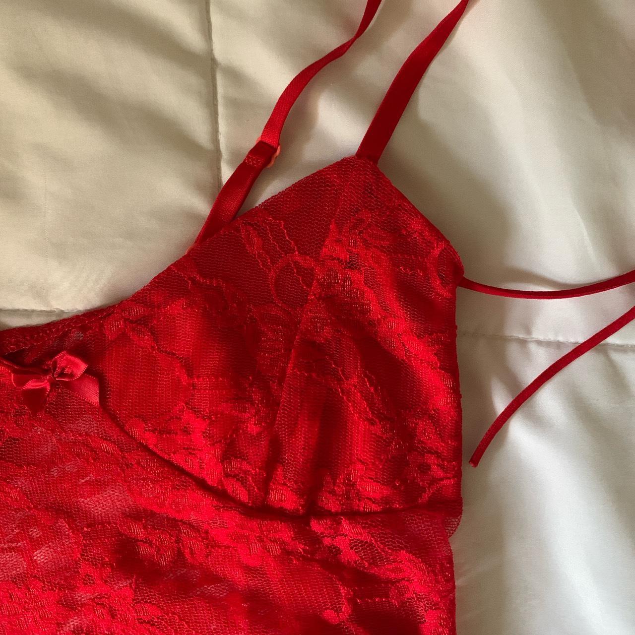 red lace crop top with tie straps M - Depop