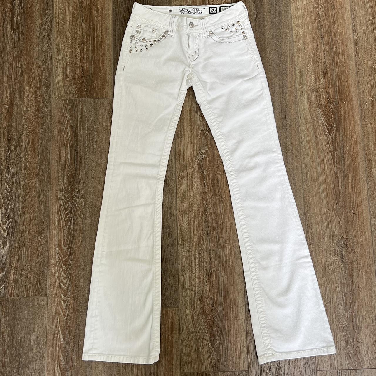 Vintage MissMe white flare jeans with embellished... - Depop