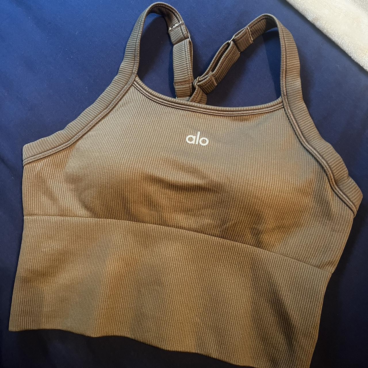 Alo yoga seamless rib favorite bra tank Olive green... - Depop