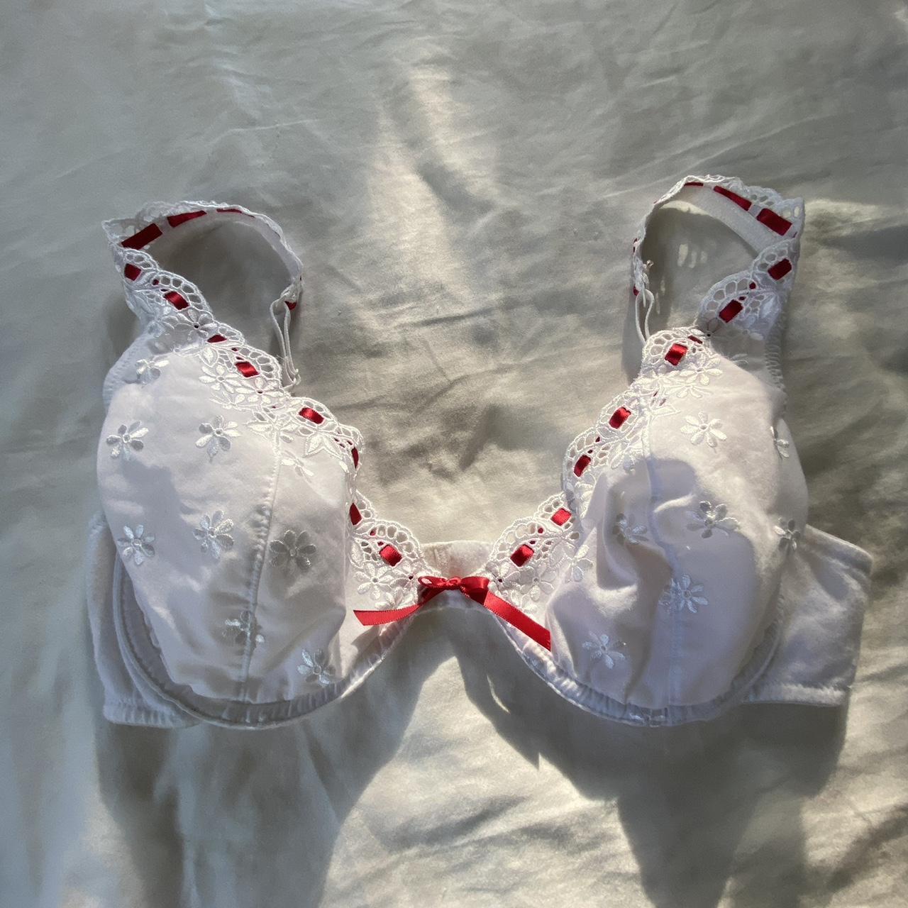 Adorable cotton eyelet bra. Ribbon. Looks vintage.... - Depop