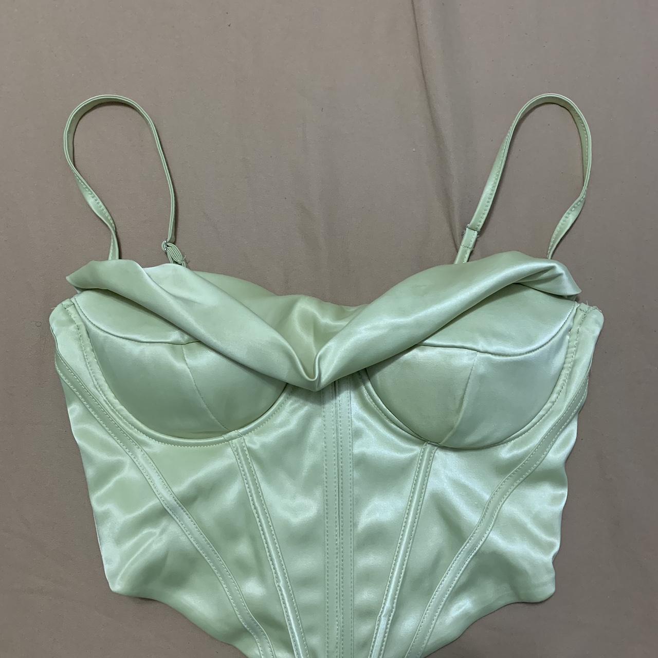 Satin corset bustier crop top It looks mink green in... - Depop