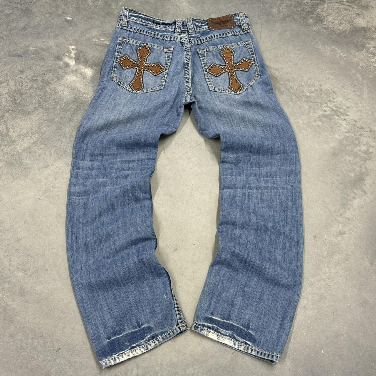 Y2k Affliction Light Washed Cross Embroidered Baggy... - Depop