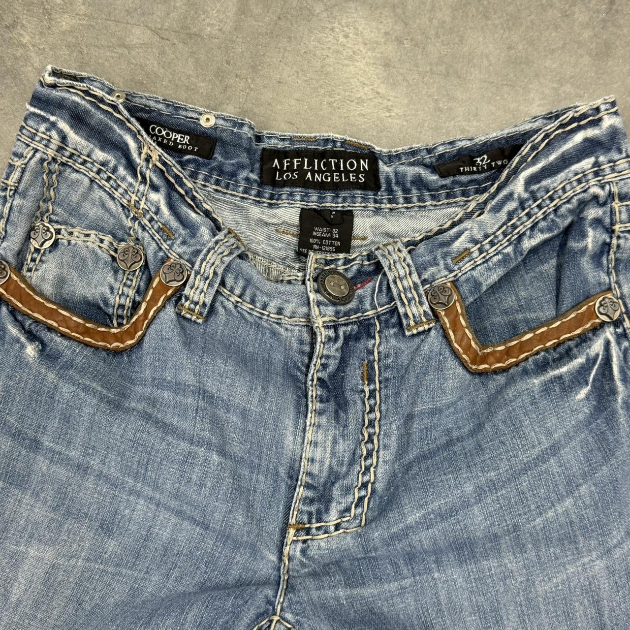 Y2k Affliction Light Washed Cross Embroidered Baggy... - Depop