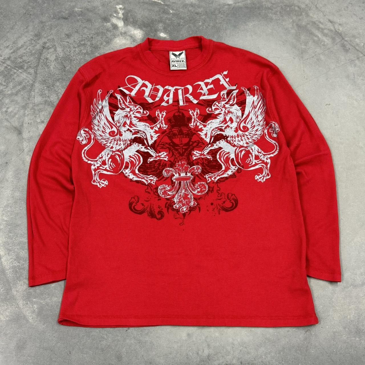 Y2k Avirex Cyber Goth Long Sleeve Thermal XL 29 x... - Depop