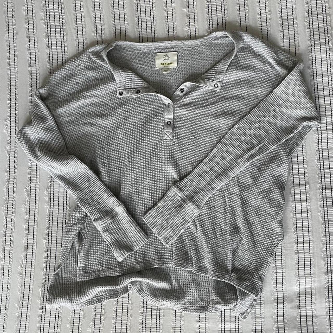 American Eagle Grey Waffle Knit Long Sleeve Size XS... - Depop