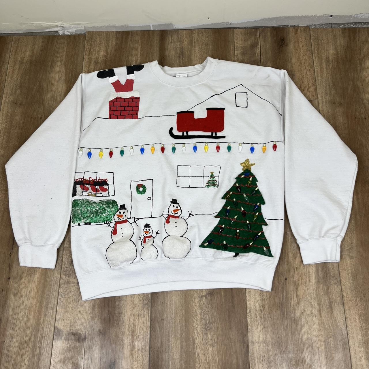 White Christmas sweater with snowmen, Santa, and... - Depop