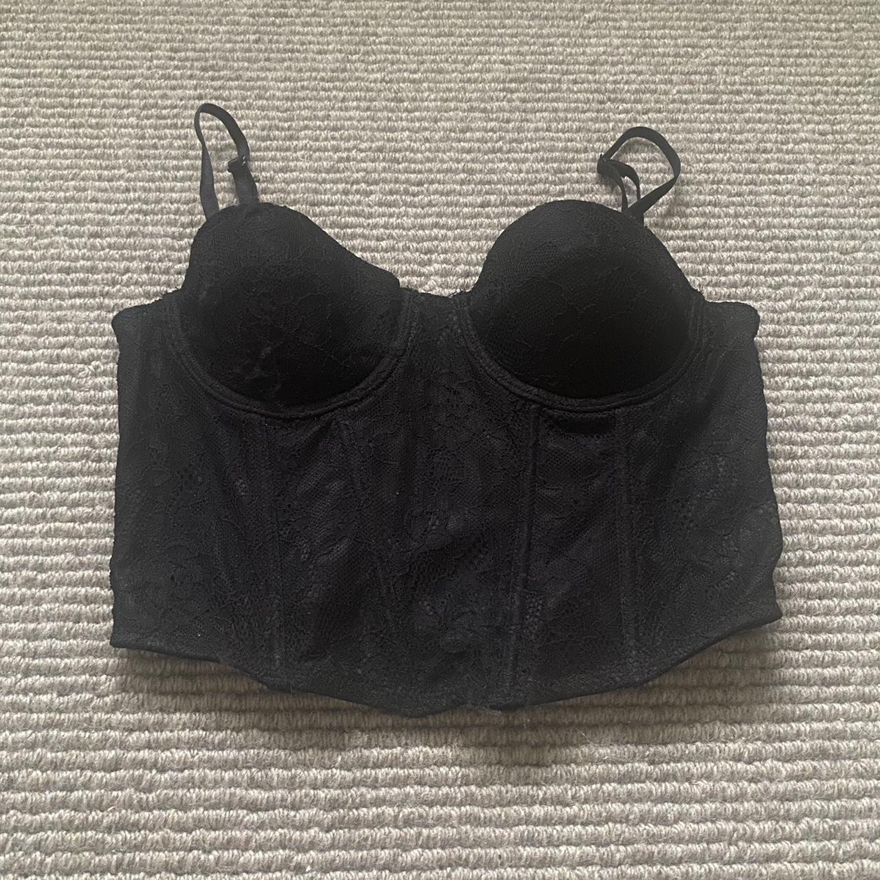 Black lace supre corset/bustier never worn in... - Depop
