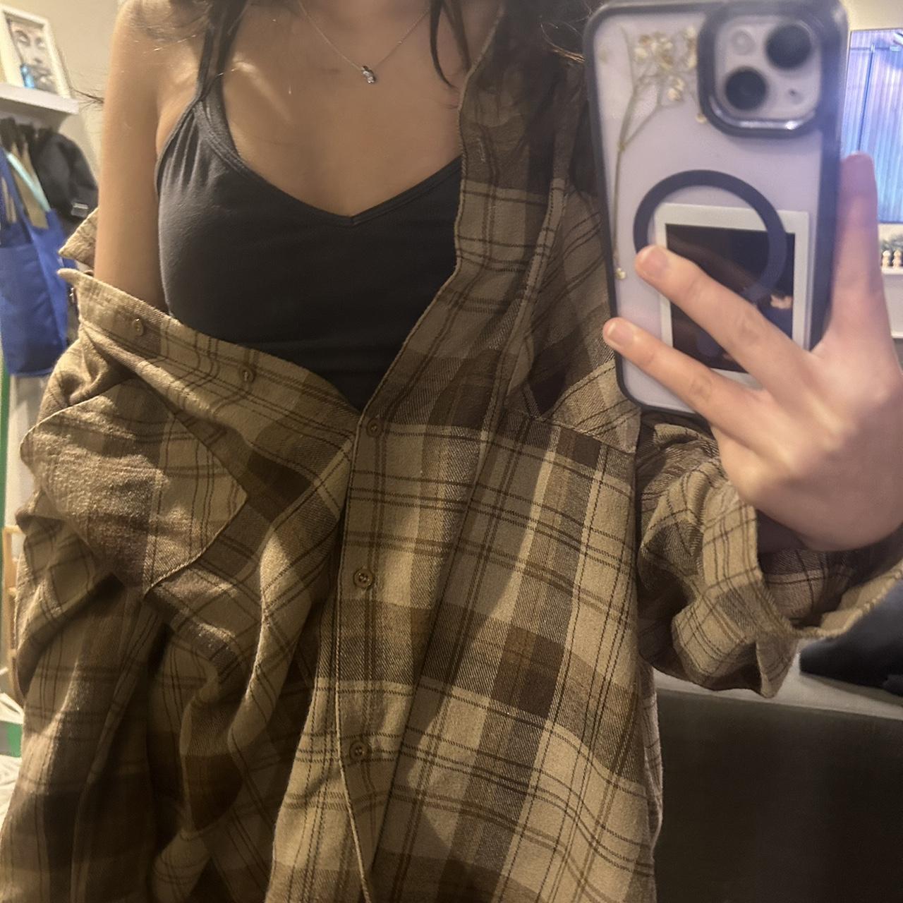 Super cute dazy oversized tan flannel! Worn but no... - Depop