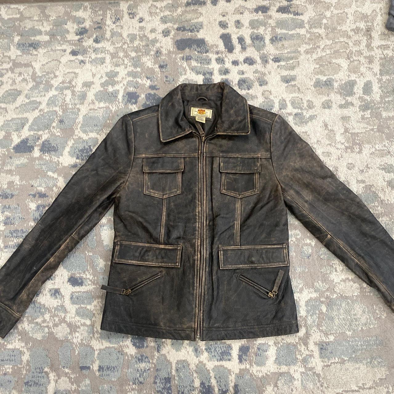 100% moto leather Brown Route 66 Jacket Perfect... - Depop