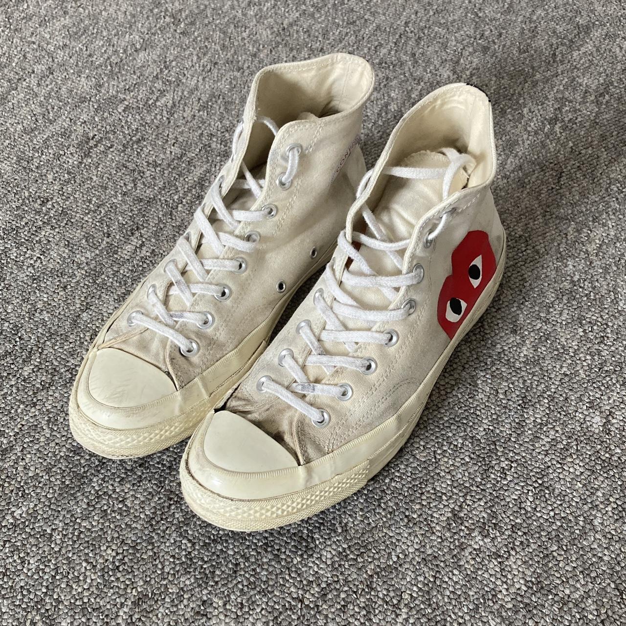 Converse Men's Cream and Red Trainers | Depop