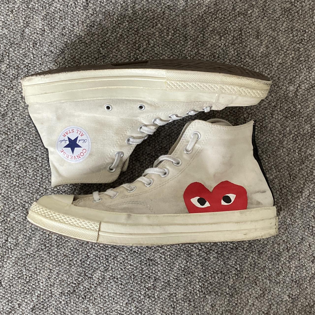 Converse Men's Cream and Red Trainers | Depop