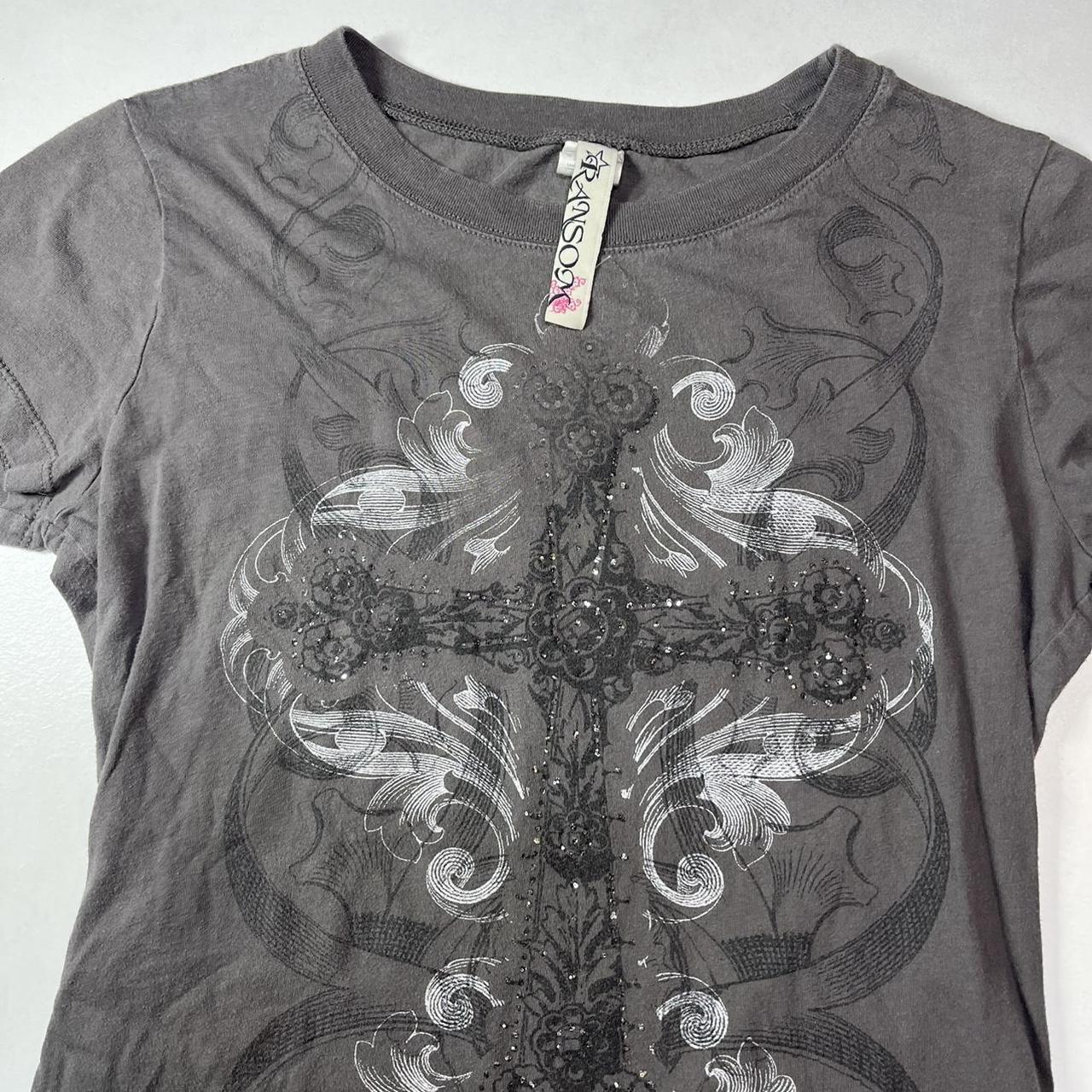 2000s Cross baby tee Grey fitted tee with a faded... - Depop